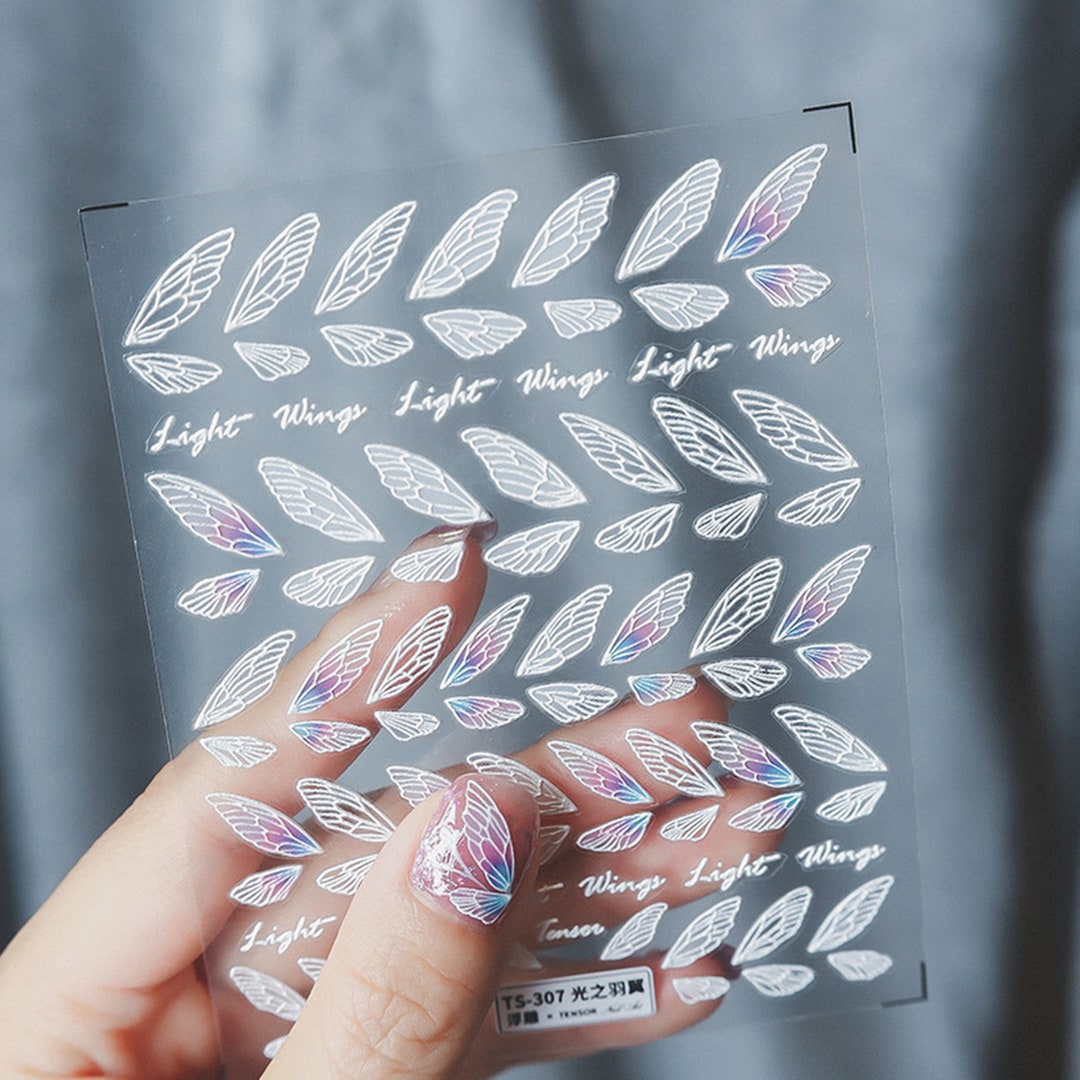 5D Embossed White Nail Stickers / Feather Frosted Thin - Etsy