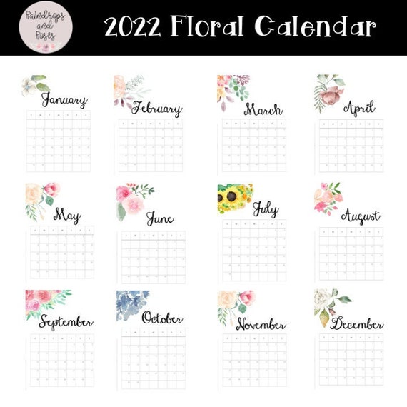 2022 Printable Floral Calendar - Etsy