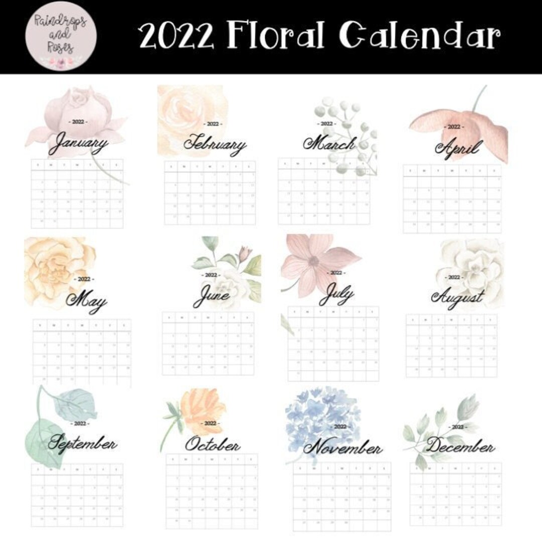 2022 Printable Floral Calendar - Etsy