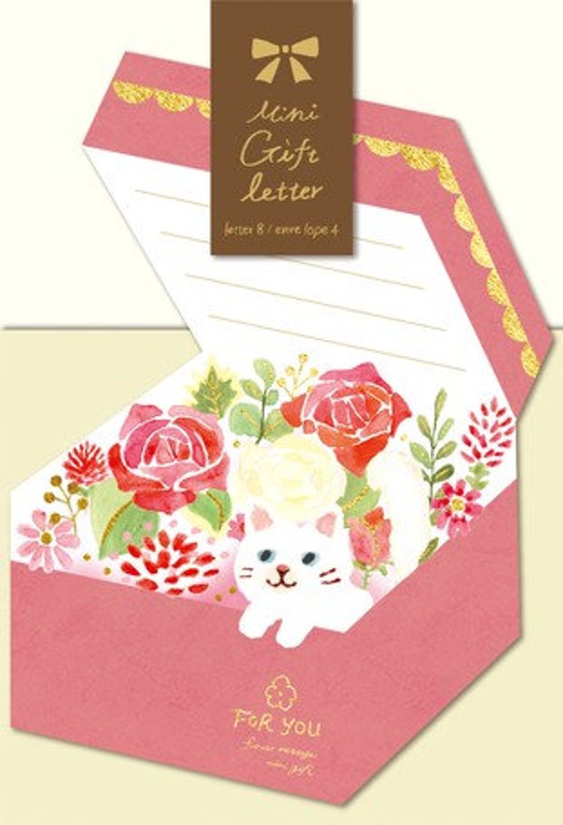 Cat in Pink Box Mini Letter Writing Set Furukawashiko Letter - Etsy ...