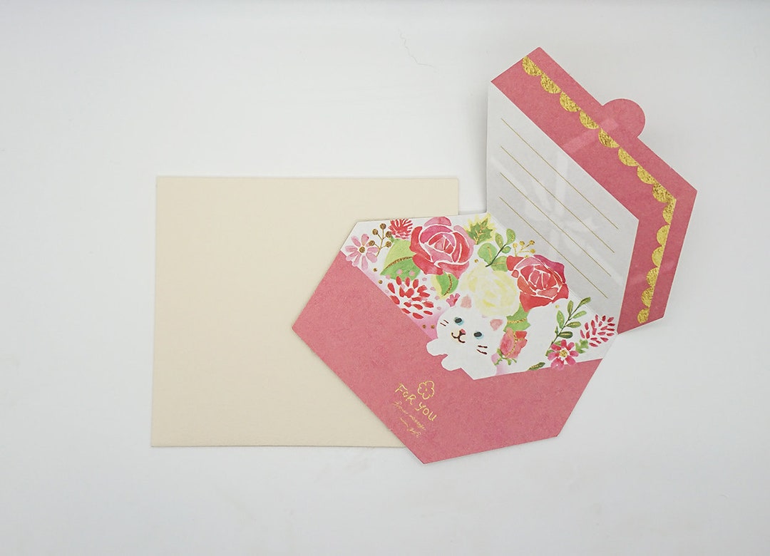 Cat in Pink Box Mini Letter Writing Set Furukawashiko Letter - Etsy ...