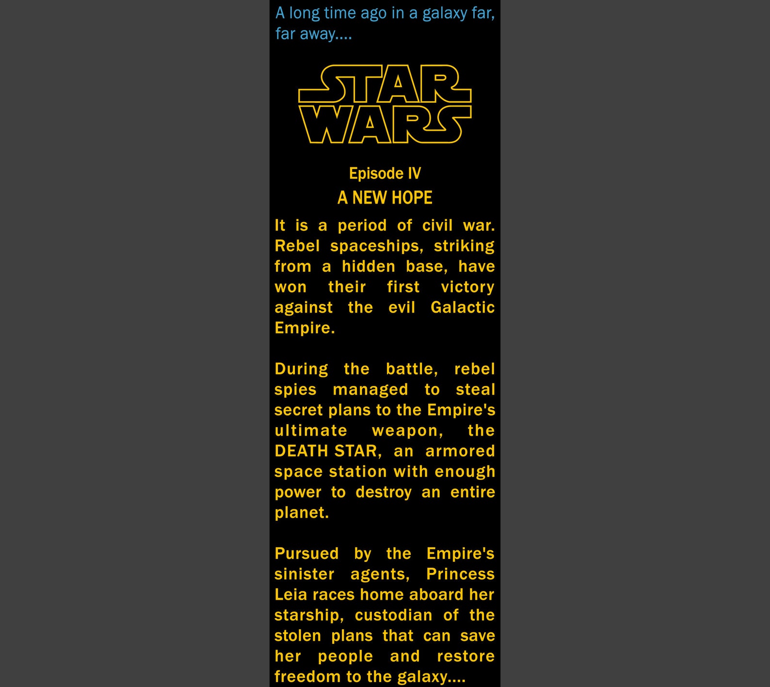 A New Hope Opening Text Crawl SVG Cut Image & HD PNG | Etsy