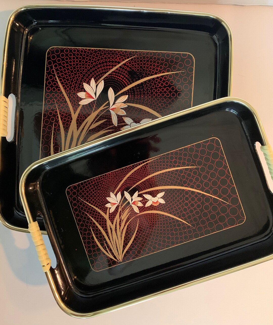Black Lacquered Toyo Flower Designed Trays - Etsy
