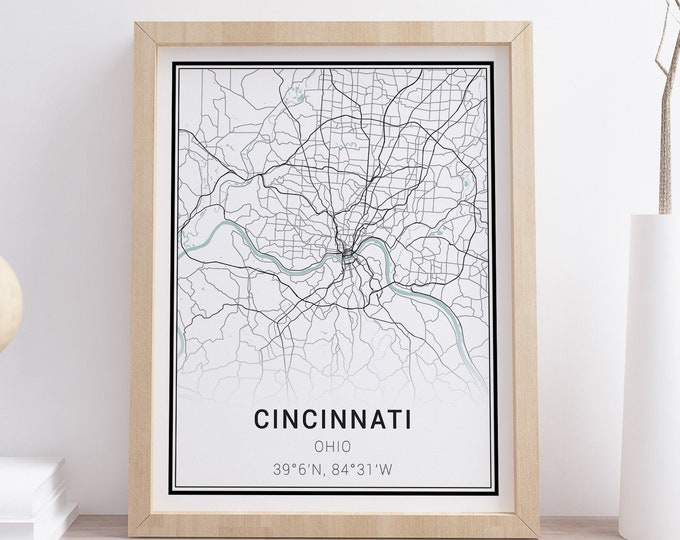 Cincinnati Map Print Minimalistic Wall Art Poster City Maps ...