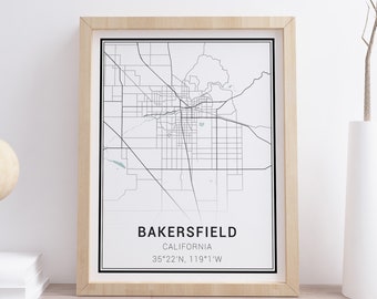 Bakersfield California Map Black and White Inverted - Etsy