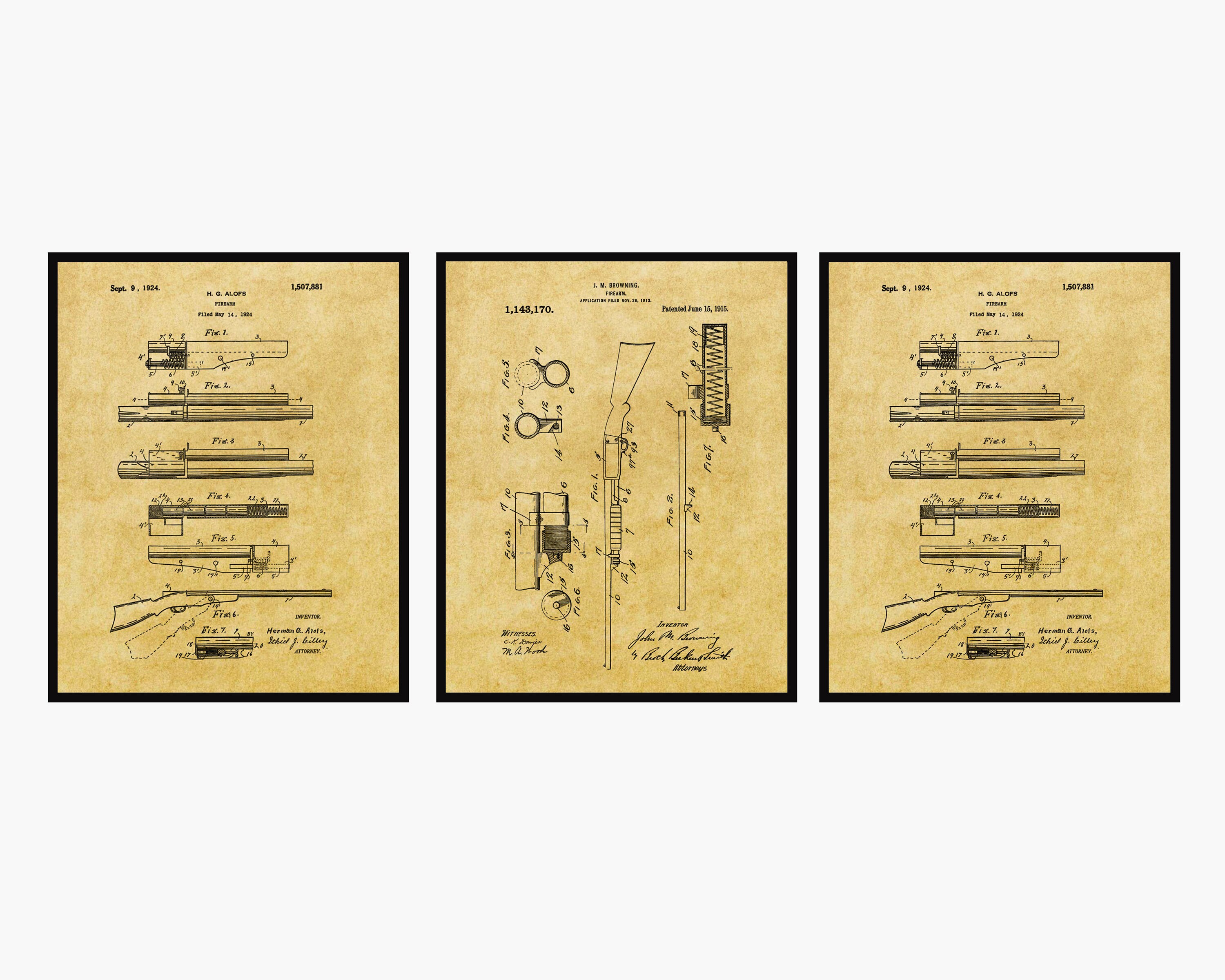 Gun Patent Prints Set of 3 Military Patent Hunting Decor - Etsy