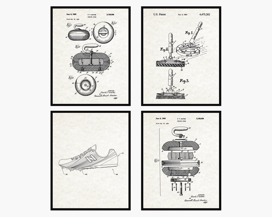 Curling Patent Prints Set of 4 - Curling Gifts • Curling Decor • Man ...