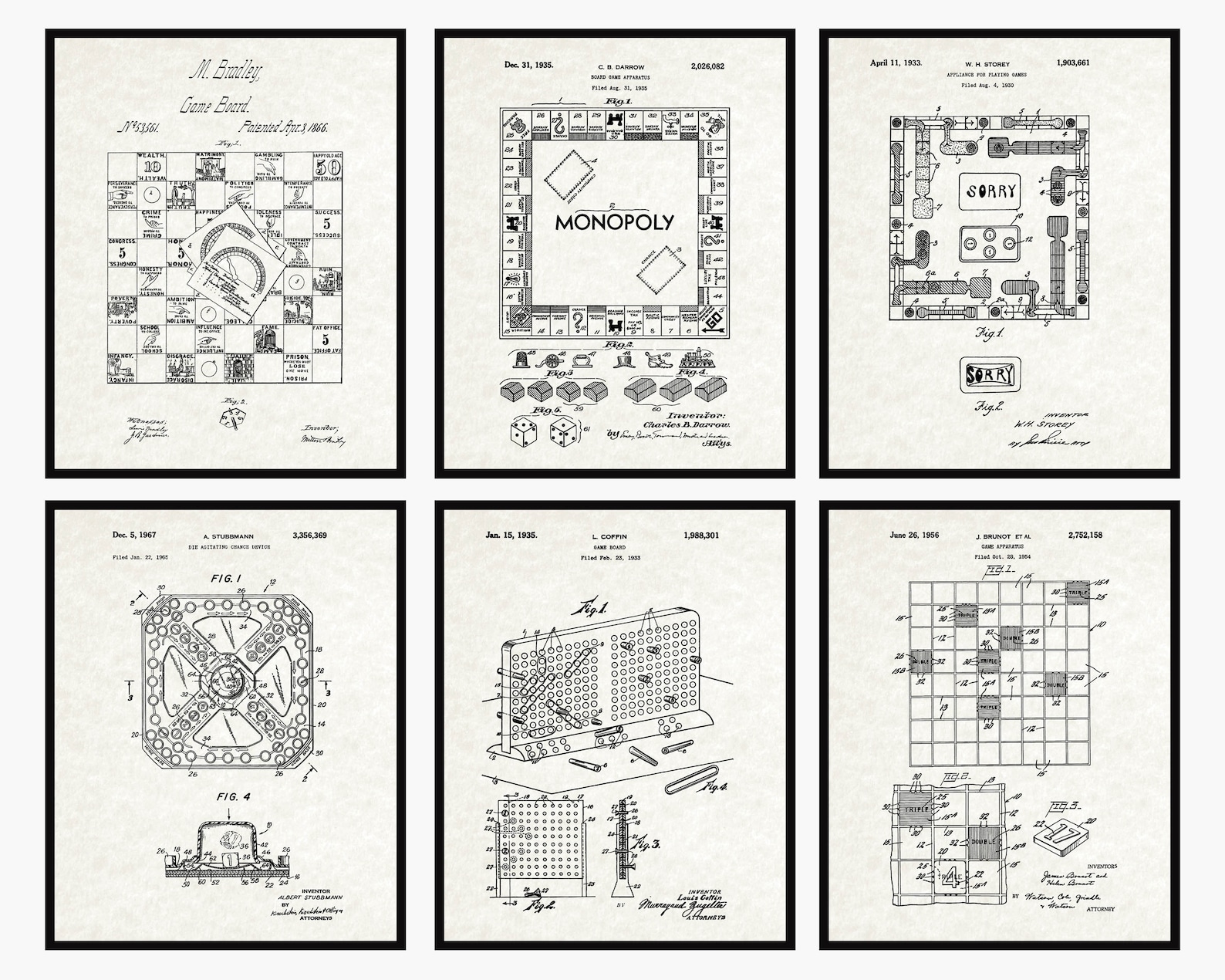 Board Game Patent Prints Set of 6 - Game Room Decor • Man Cave Decor ...