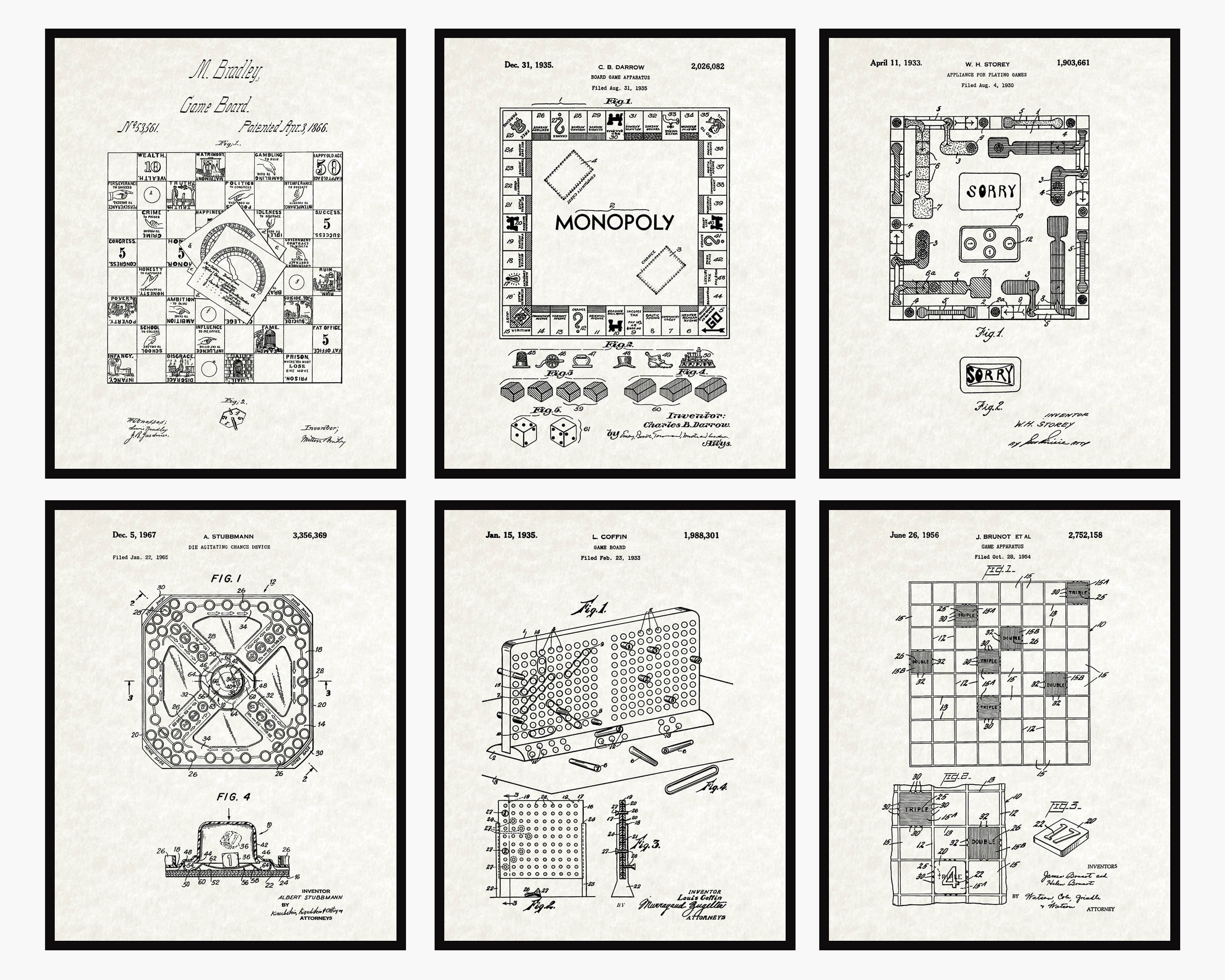 Digital Board Game Patent Prints Set of 6, Printable Game Room Decor ...