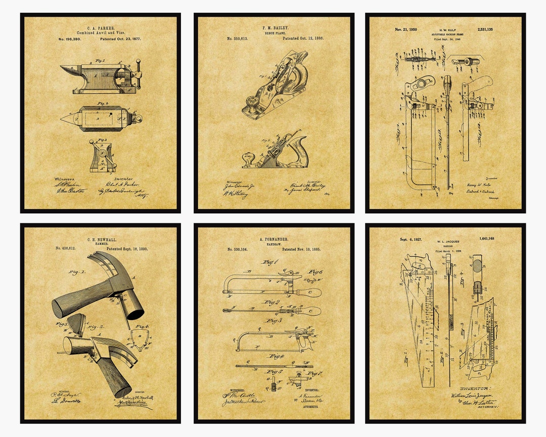 Vintage Carpenter Tool Patent Prints - Woodworking Tools Patent, Man ...