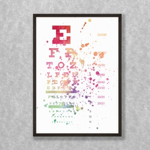 Watercolor Snellen Eye Charts Poster, Human Eye Optometrist Optician Gift for Ophthalmologist ...