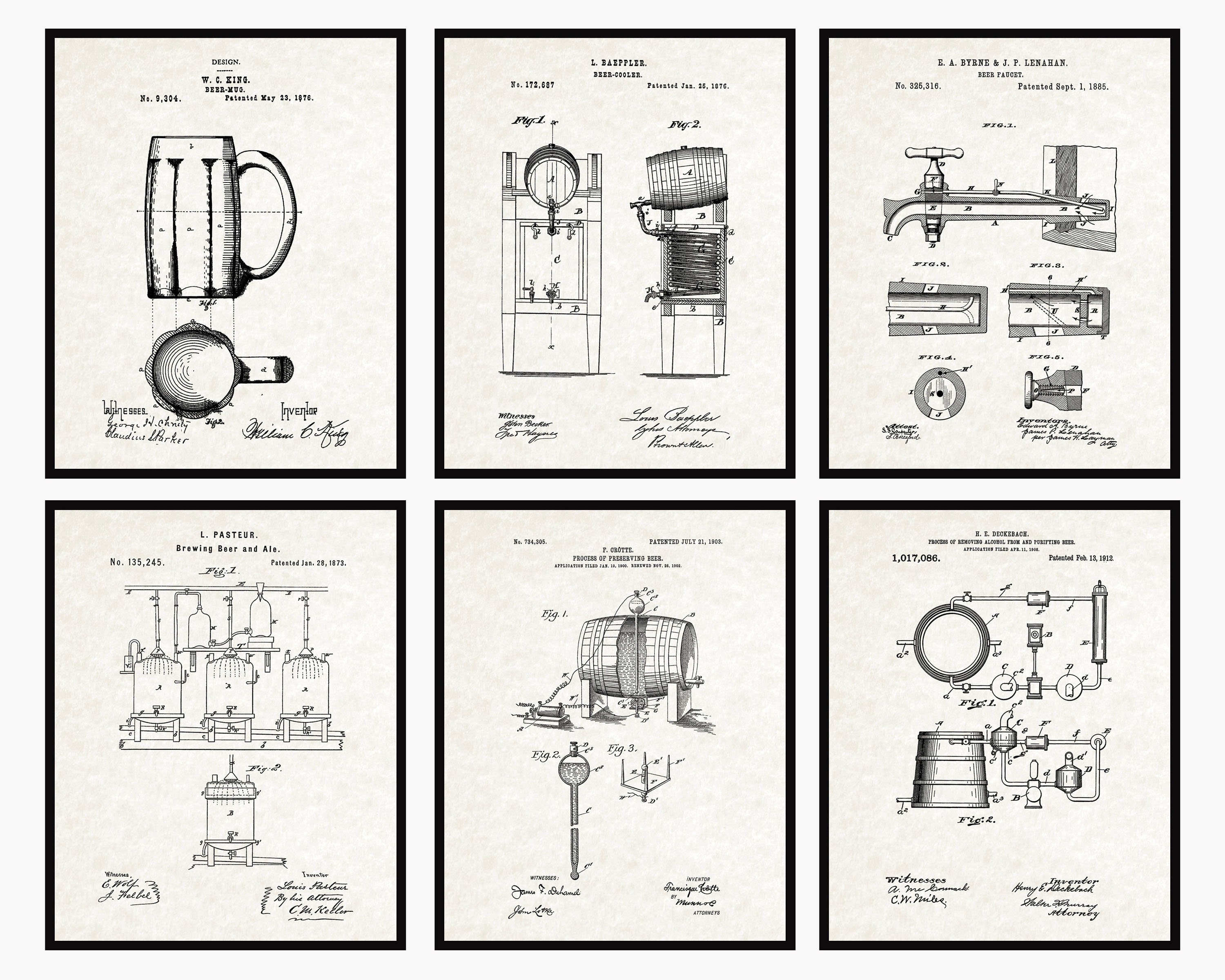 Beer Patent Prints Set of 6 - Beer Poster • Beer Decor • Beer Art • Bar ...