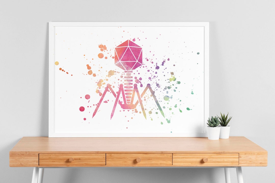Watercolor Bacteriophage Poster - Biotech Wall Art, Bioscience ...