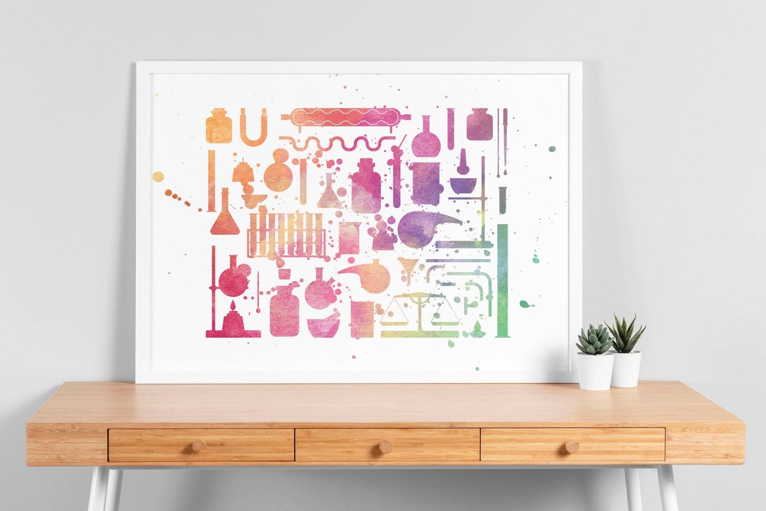 Watercolor Chemistry Tools Poster - Biotech Wall Art, Bioscience ...