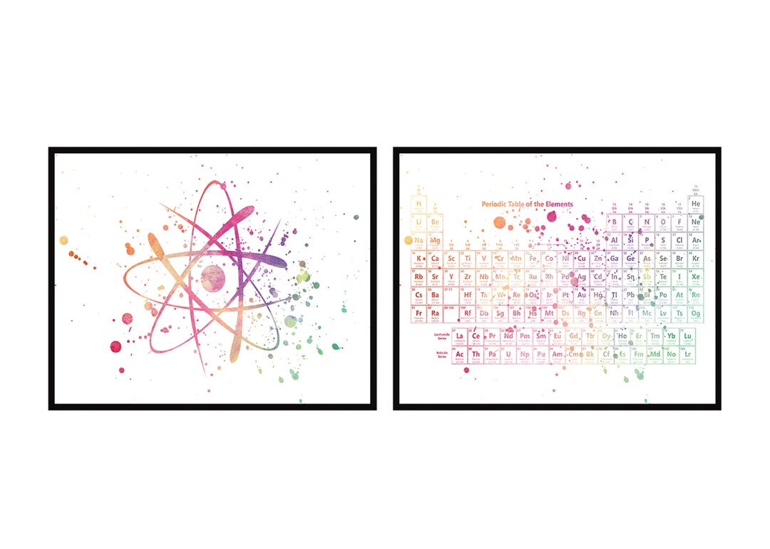 Watercolor Periodic Table and Atom Set of 2 - Chemical Laboratory ...