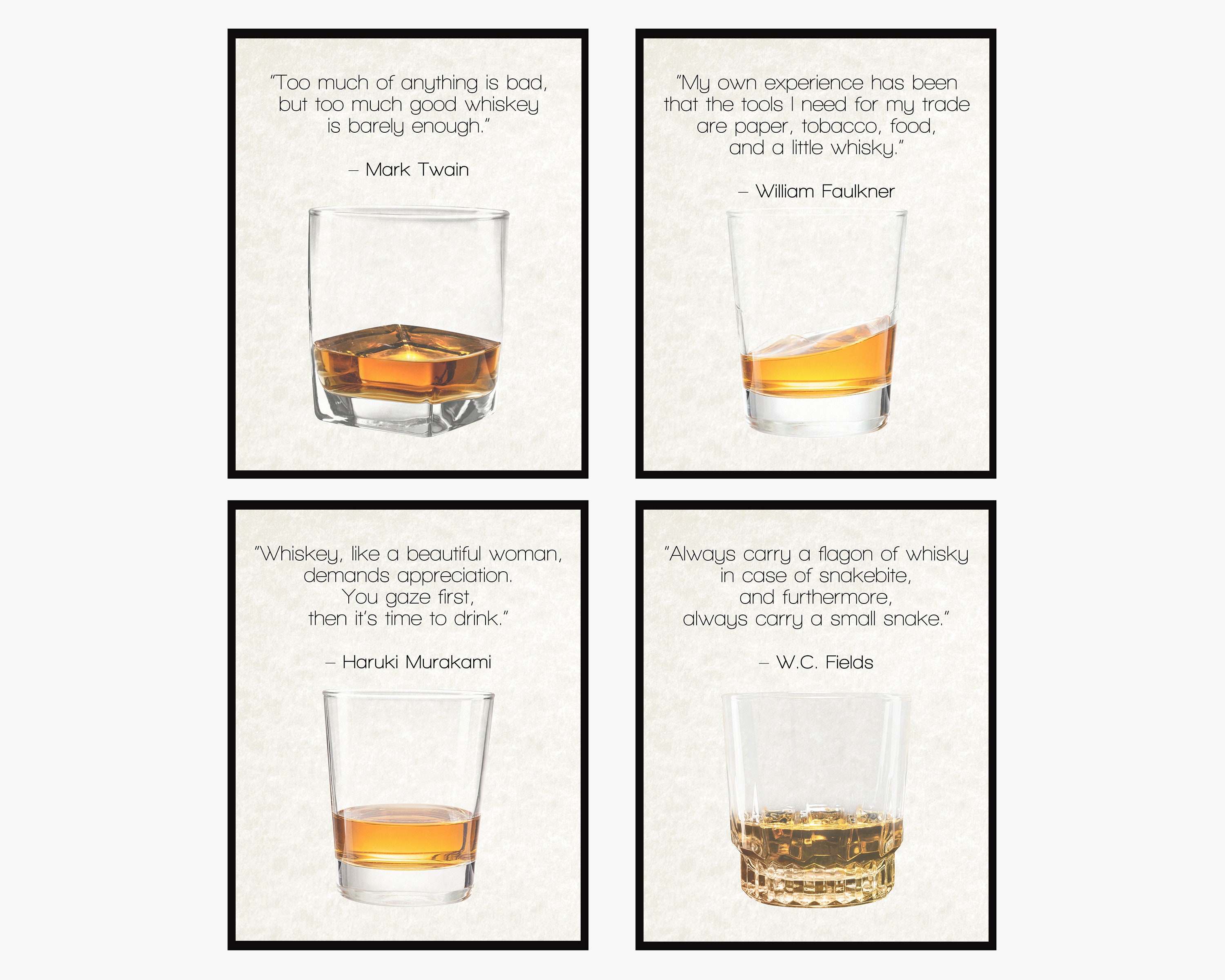 Whiskey Prints Set of 4 - Whiskey Poster, Whiskey Decor, Whiskey Wall ...