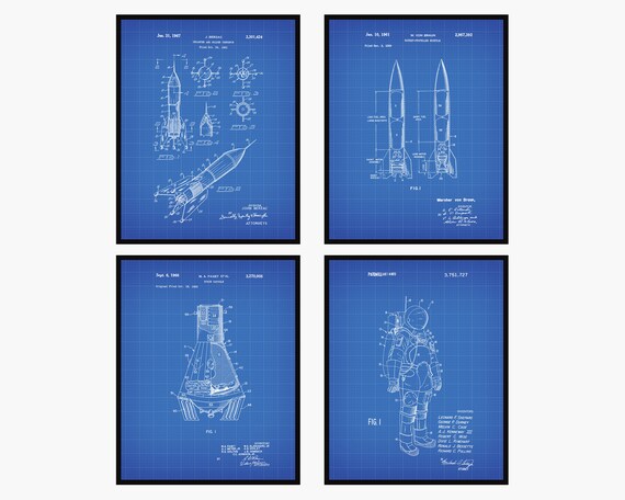Space Patent Prints Set of 4 NASA Art NASA Patent | Etsy