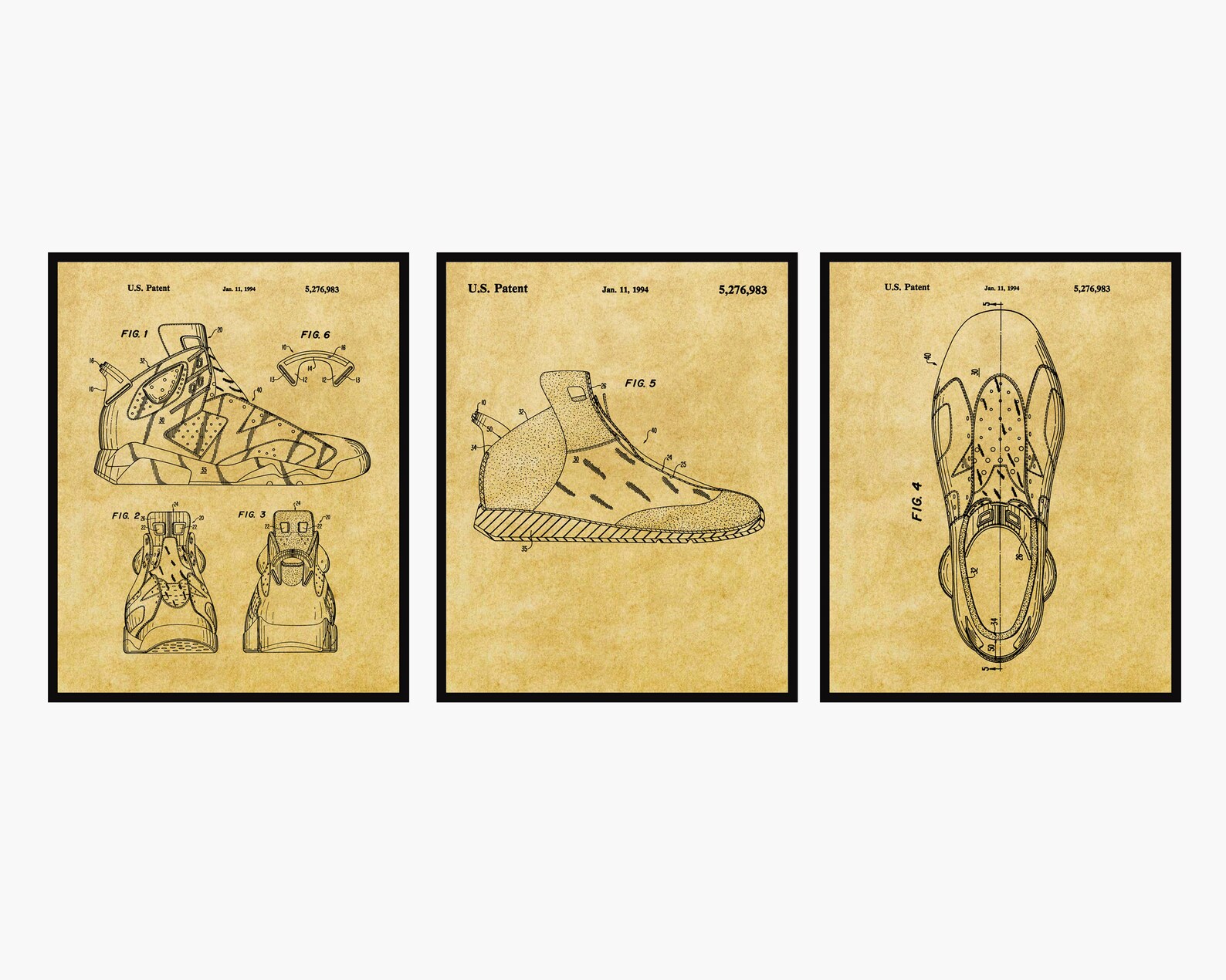 Air Jordan Patent Prints Set of 3 Basketball Shoes Wall Art - Etsy