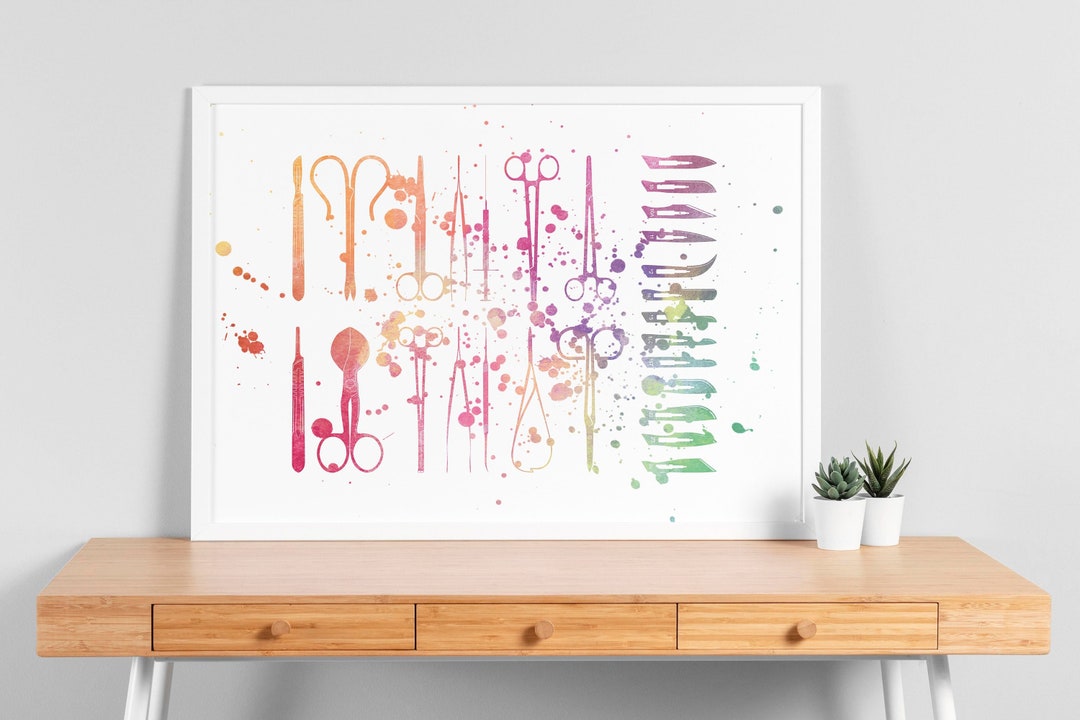 Watercolor Surgical Tools Poster - Surgical Supplies Wall Art, Medical ...