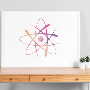 Watercolor Atom, Atom Symbol Poster - Physics, School, Science Decor ...