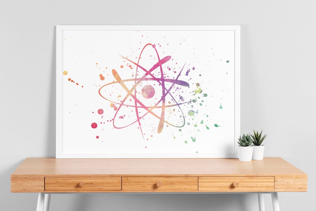 Watercolor Atom, Atom Symbol Poster - Physics, School, Science Decor ...