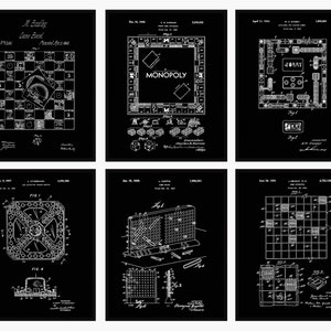 Digital Board Game Patent Prints Set of 6, Printable Game Room Decor ...