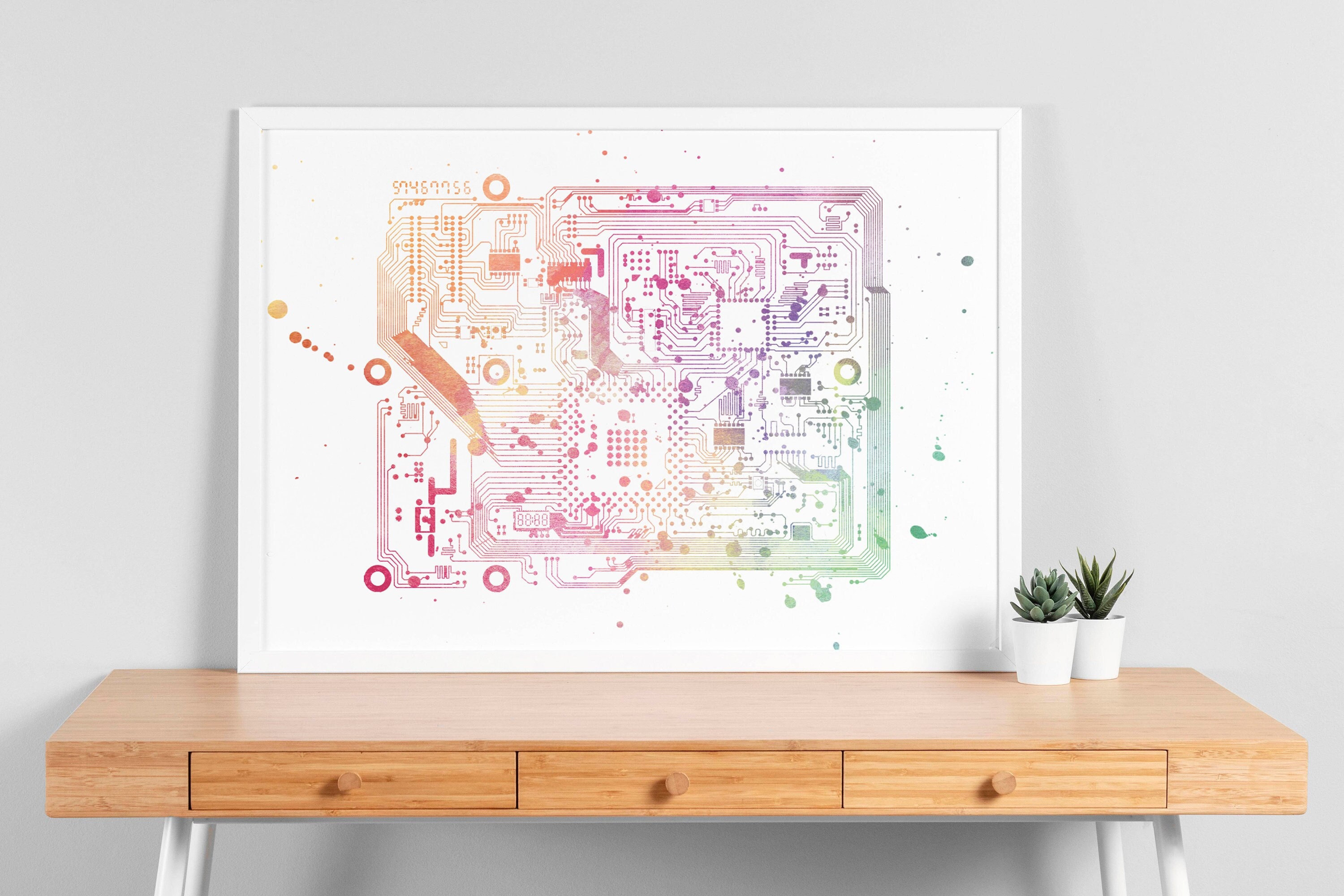 Watercolor Circuit Board Poster Computer and Science Modern Art, Gift ...
