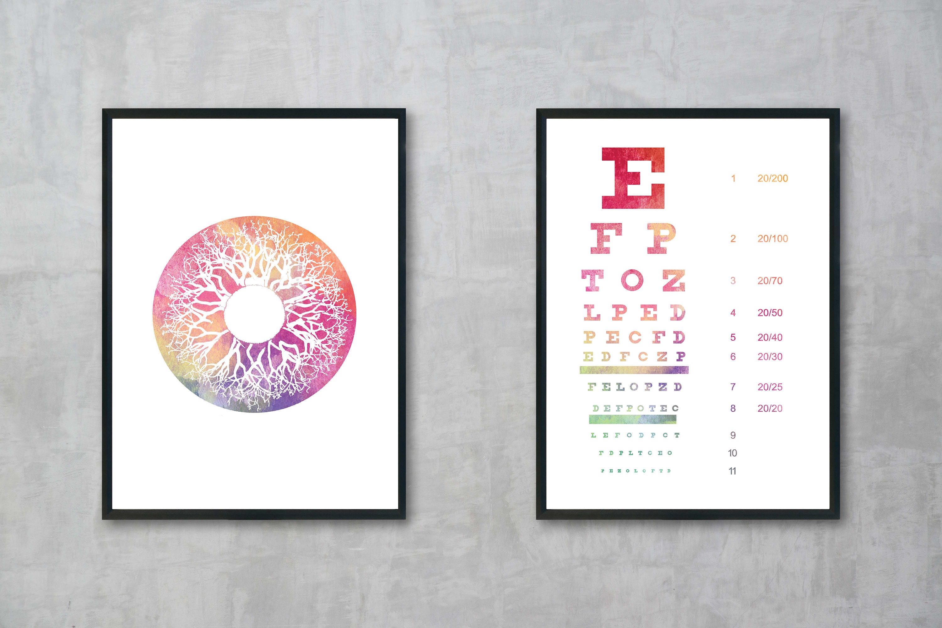 Watercolor Iris and Snellen Eye Charts Set of 2 Human Art - Etsy