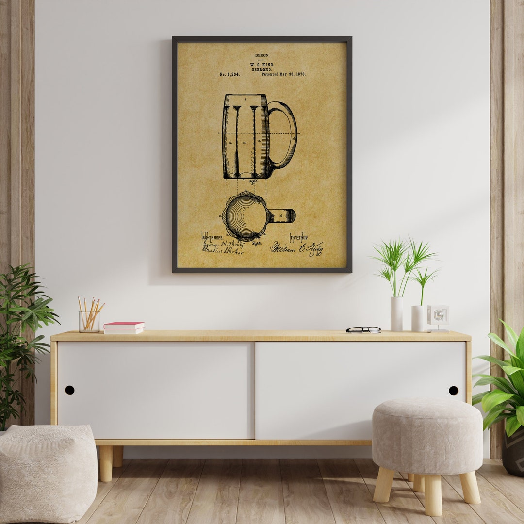 Vintage Beer Patent Prints - Beer Poster, Beer Mug Print, Beer Decor ...