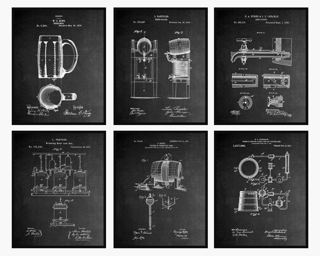 Beer Patent Prints Set of 6 - Beer Poster • Beer Decor • Beer Art • Bar ...