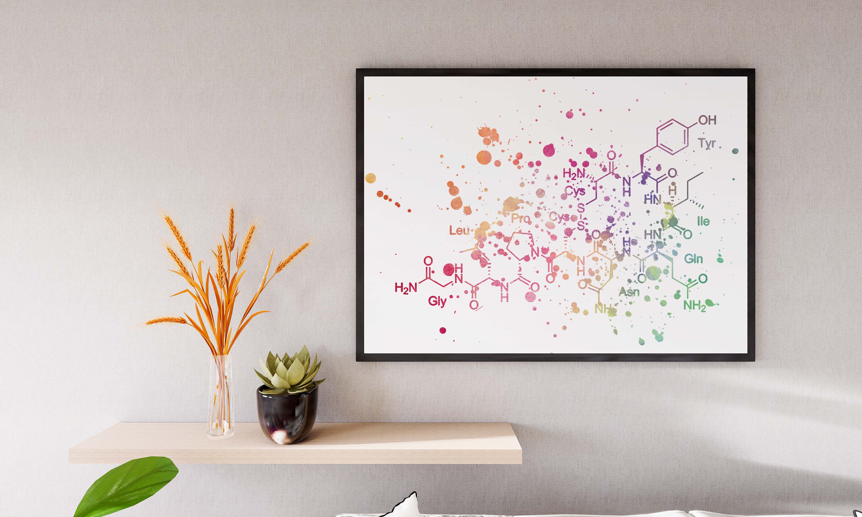 Watercolor Oxytocin Molecule Poster Biology Science Decor, Nerd Art ...