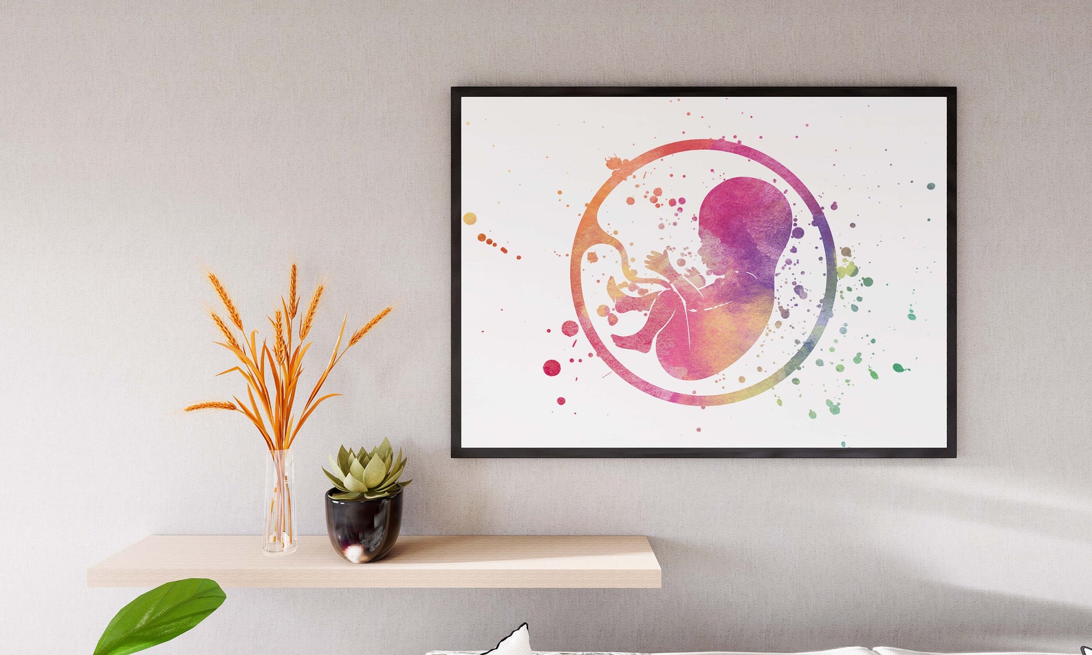 Watercolor Baby in Womb Poster, Clinic Wall Art, New Mom, OBGYN Fetus ...