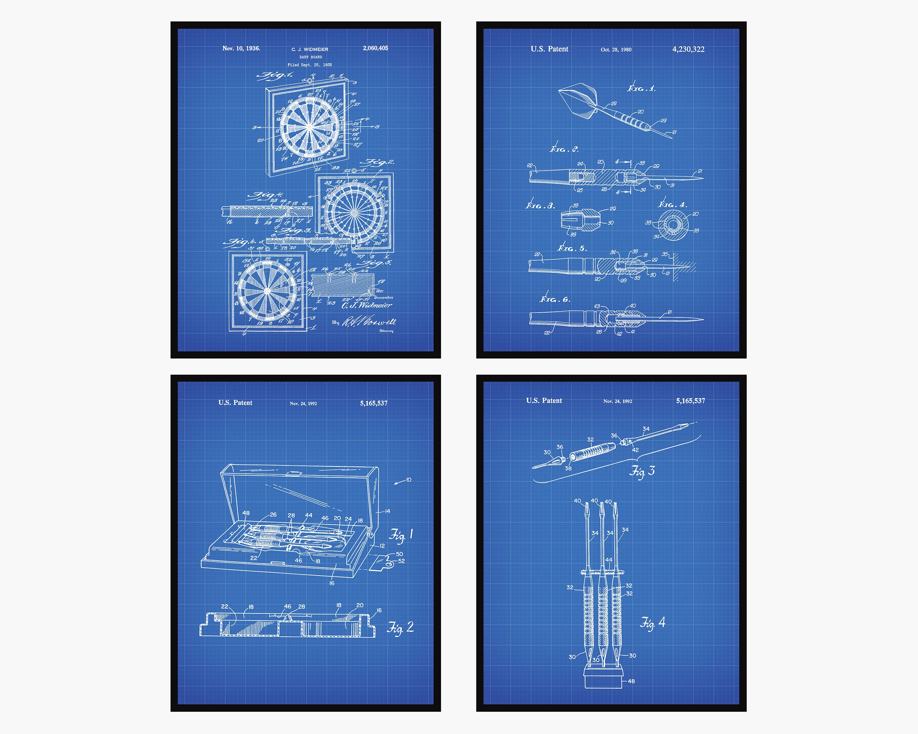Dart Patent Prints Set of 4 - Darts Poster • Dart Print Set • Game Room ...