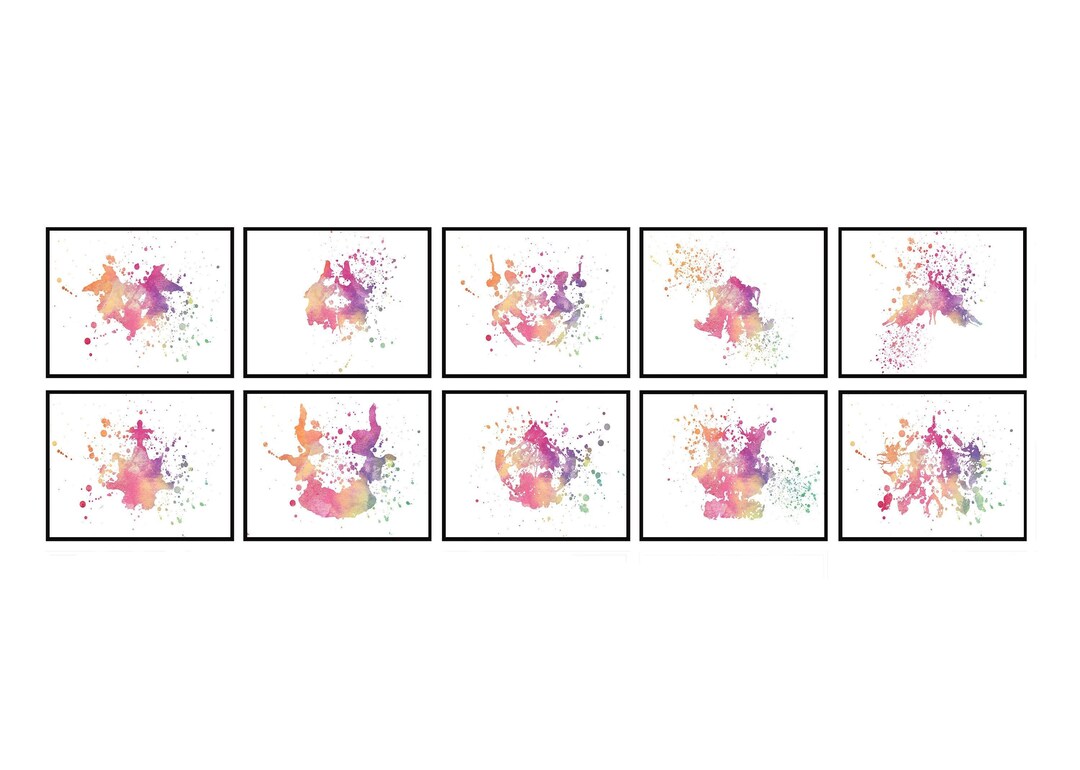 Watercolor Rorschach Inkblot Test Card Set of 10, Medical Clinic Art ...