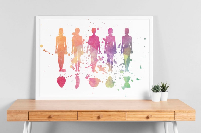 Watercolor Famale Body Shapes Poster - Human Anatomy Print, Medical and ...