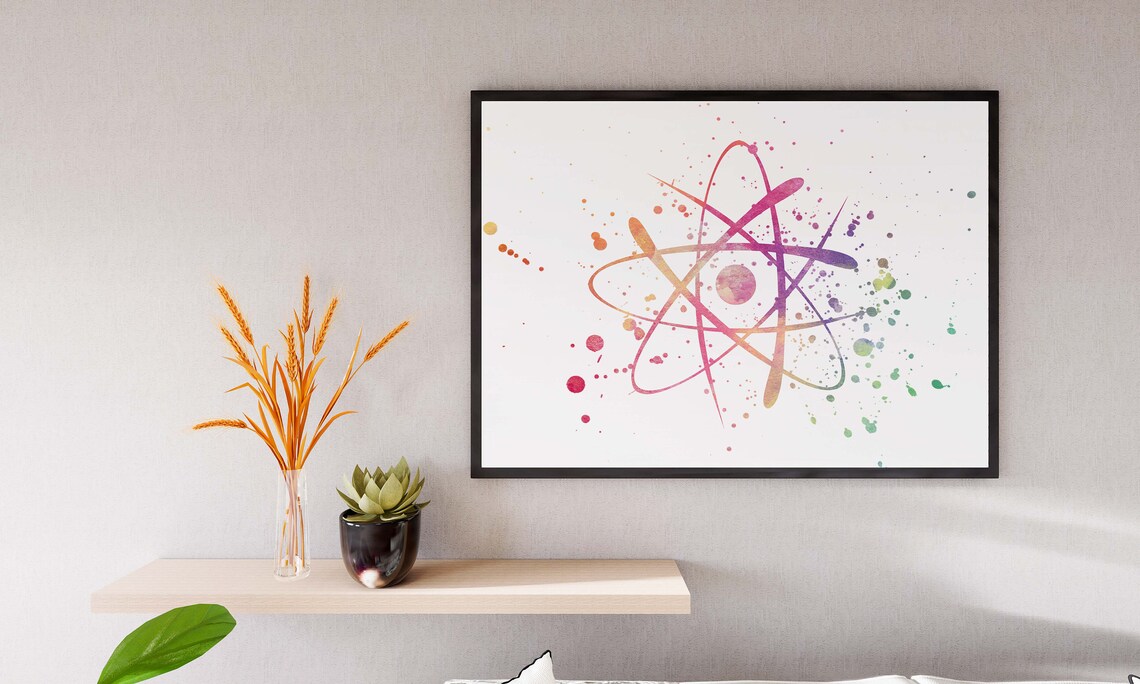 Watercolor Periodic Table and Atom Set of 2 Chemical Laboratory Medical ...
