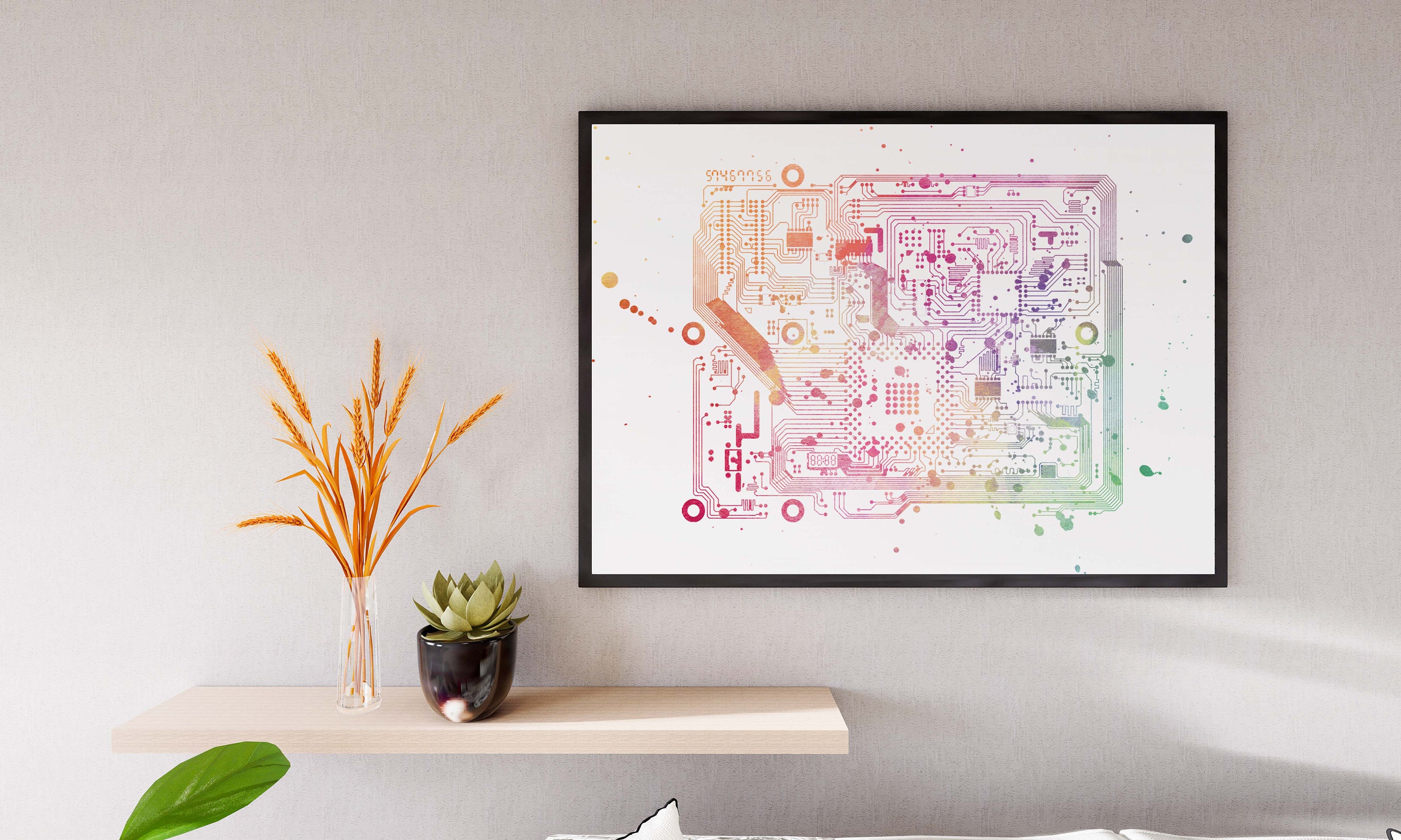 Watercolor Circuit Board Poster Computer and Science Modern - Etsy