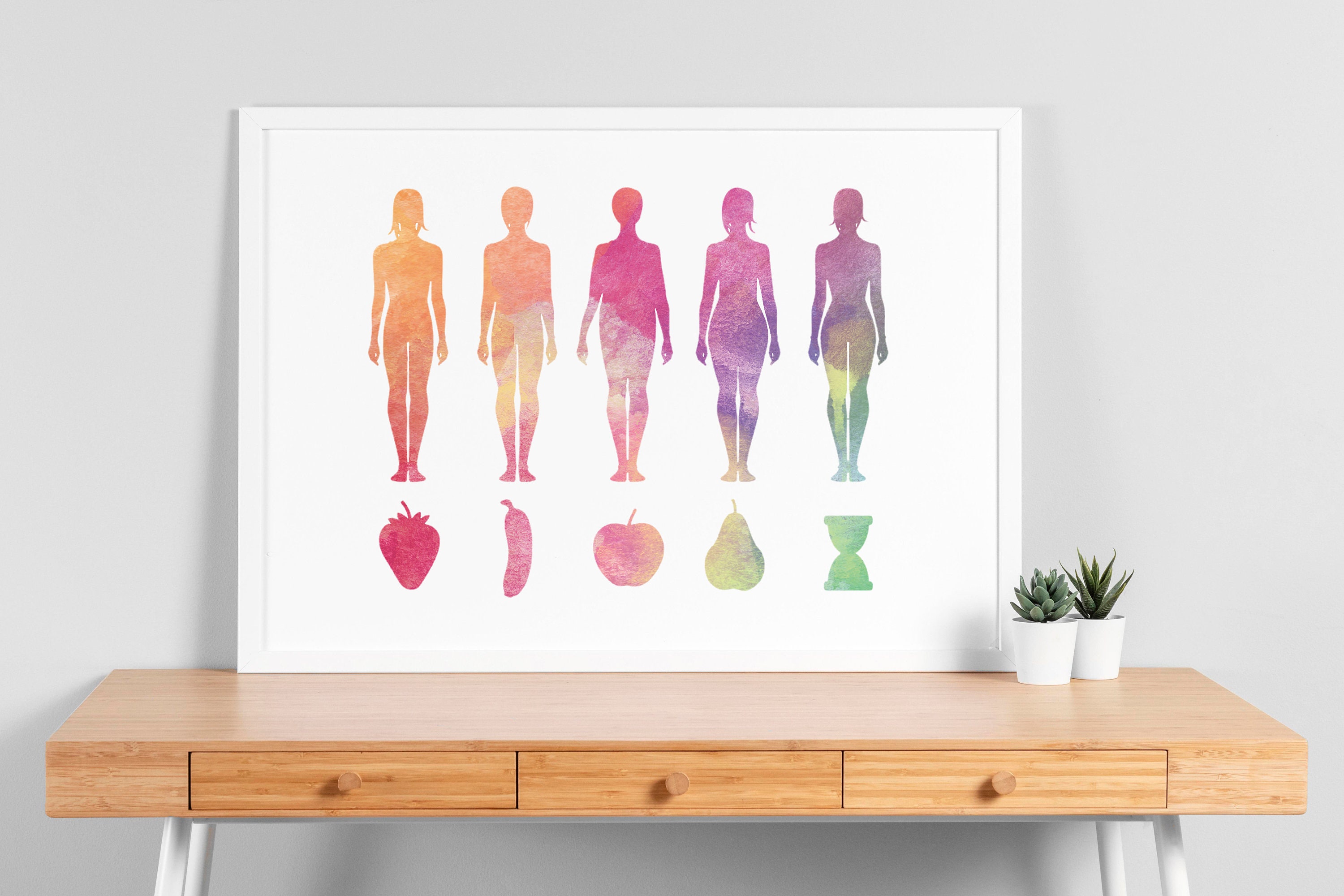 Watercolor Famale Body Shapes Poster Human Anatomy Print, Medical and ...