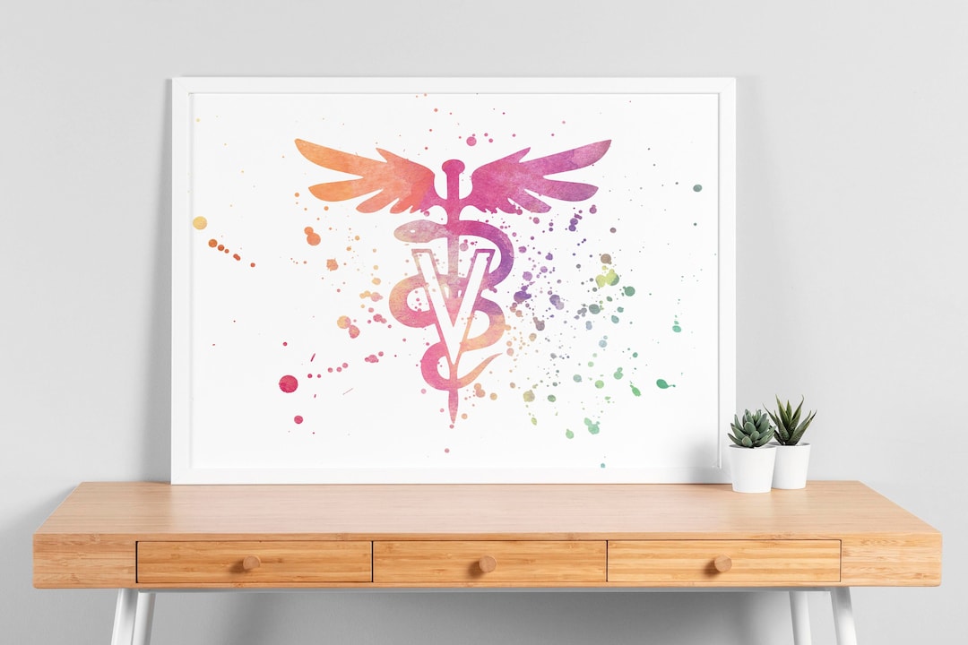 Watercolor Veterinary Caduceus Poster - Medical Animal Clinic and ...