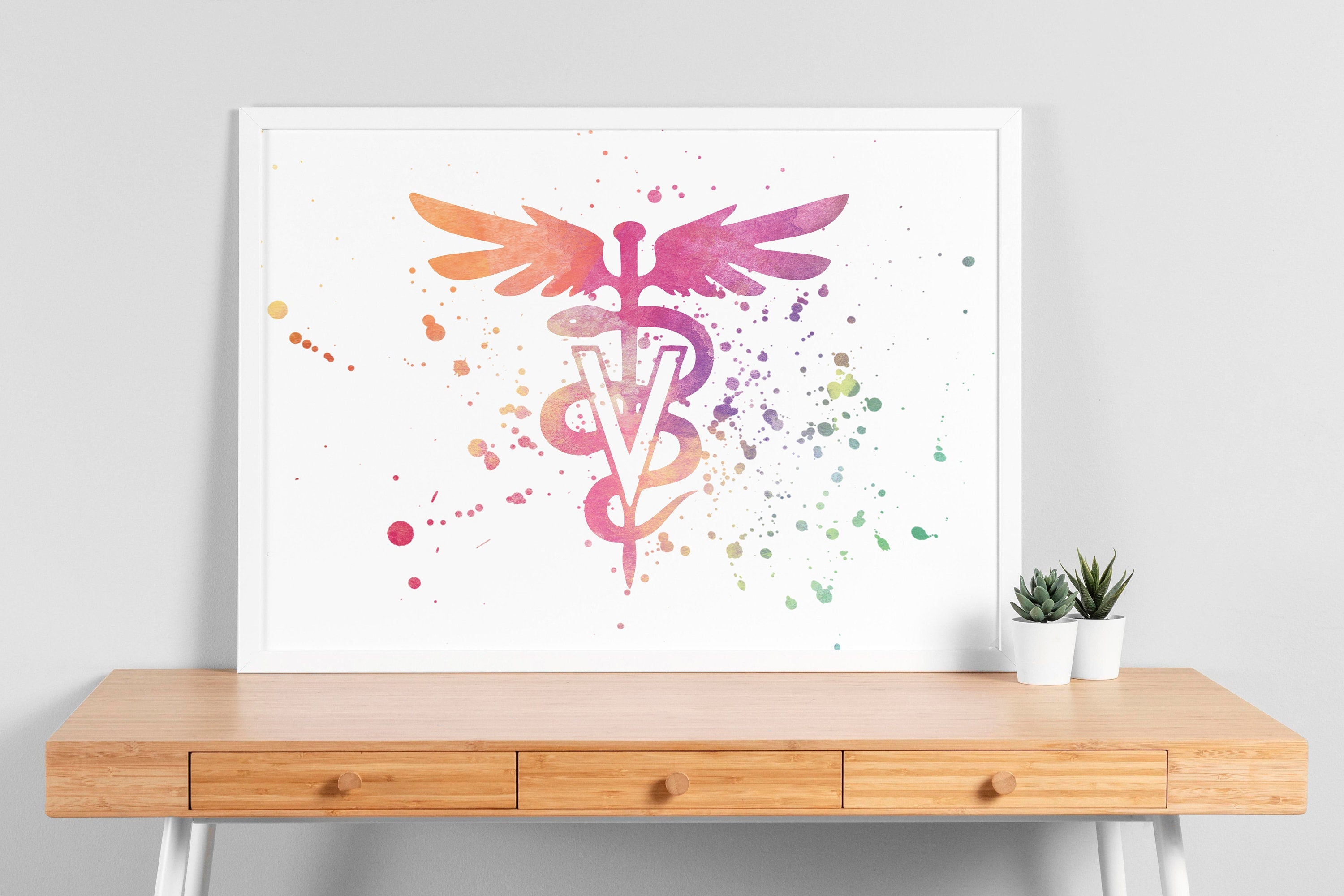 Watercolor Veterinary Caduceus Poster Medical Animal Clinic and ...