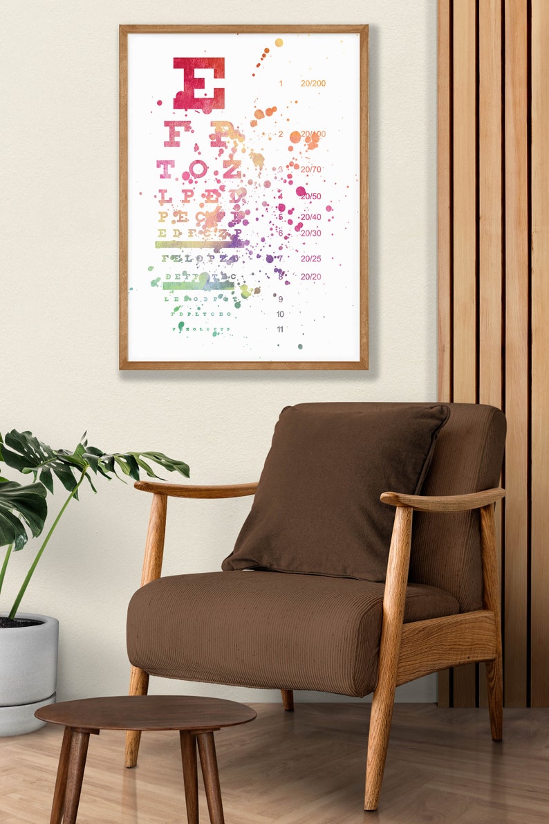 Watercolor Snellen Eye Charts Poster, Human Eye Optometrist Optician ...