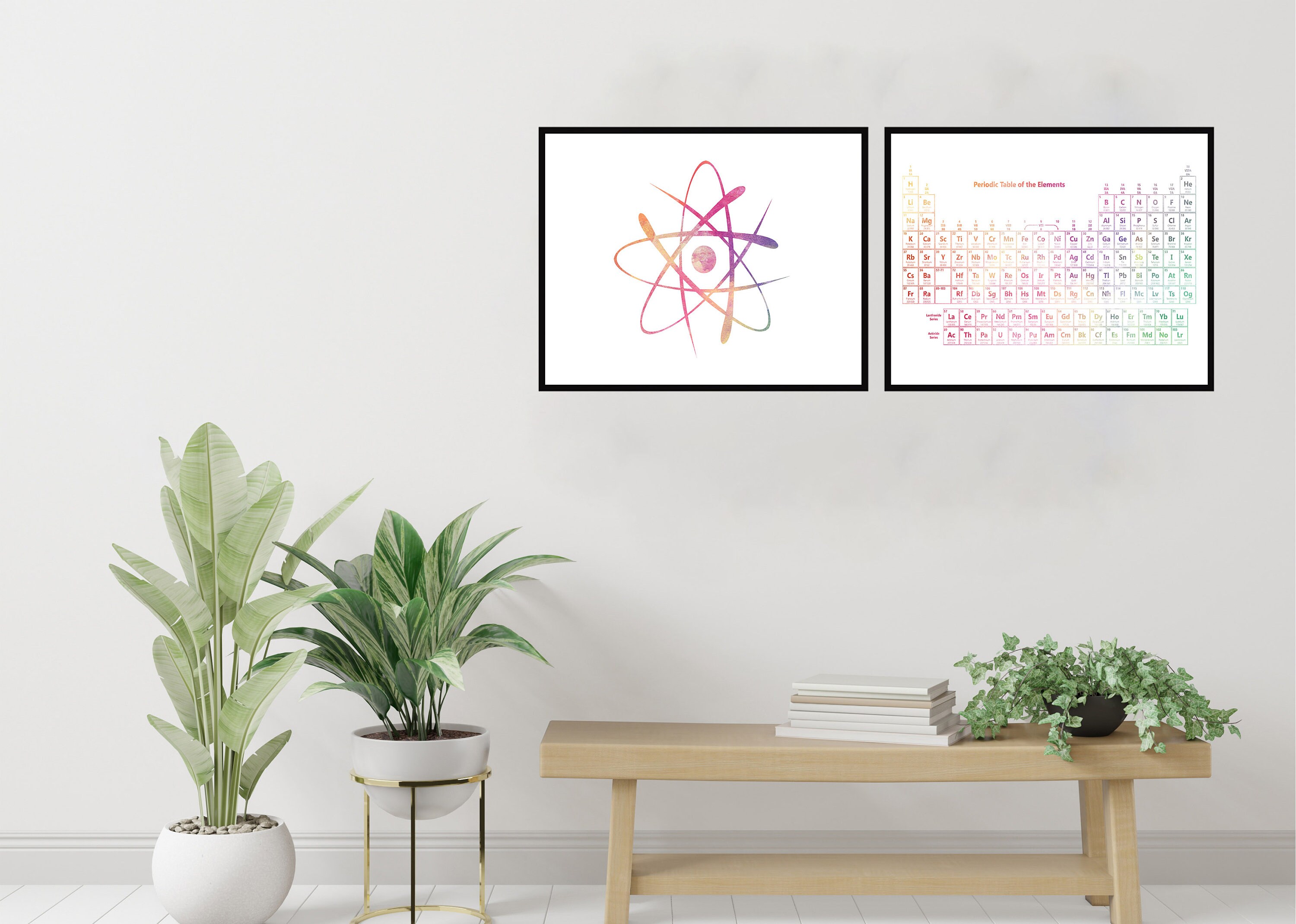 Watercolor Periodic Table and Atom Set of 2 Chemical Laboratory Medical ...