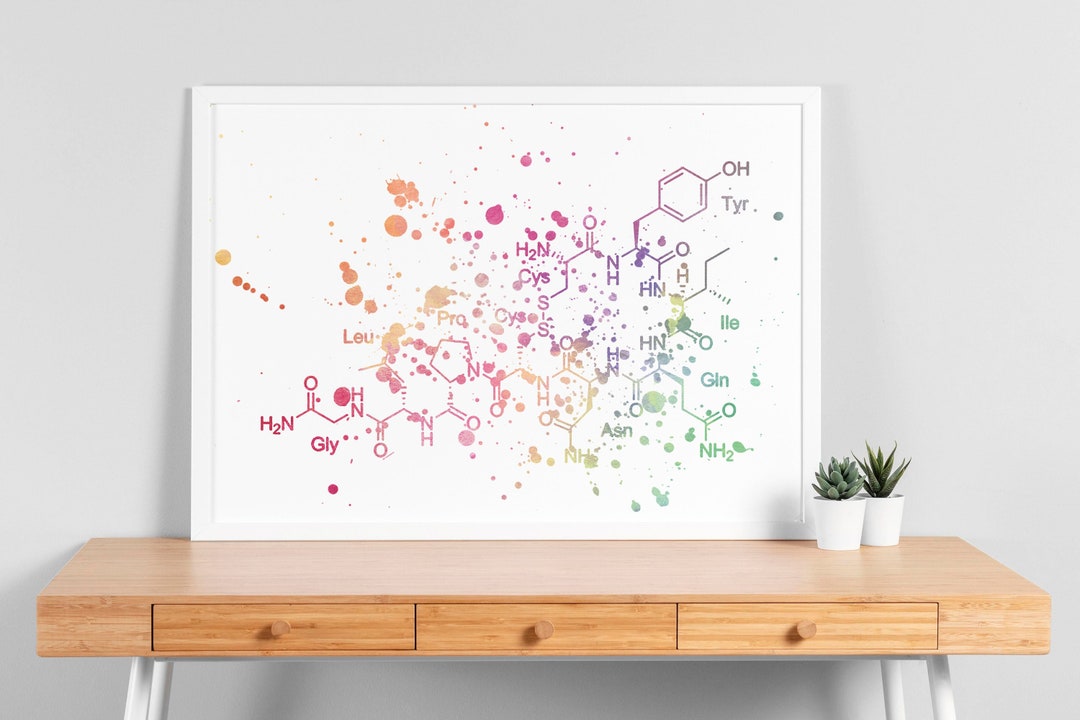 Watercolor Oxytocin Molecule Poster Biology Science Decor, Nerd Art ...