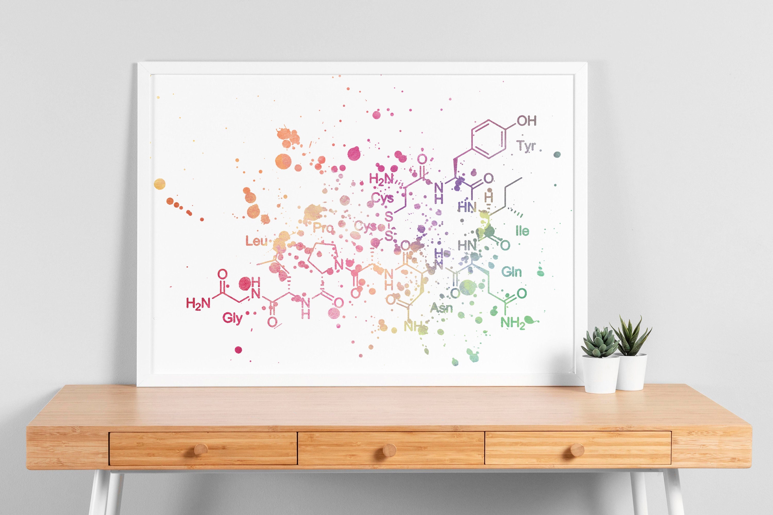 Watercolor Oxytocin Molecule Poster - Biology Science Decor, Nerd Art ...