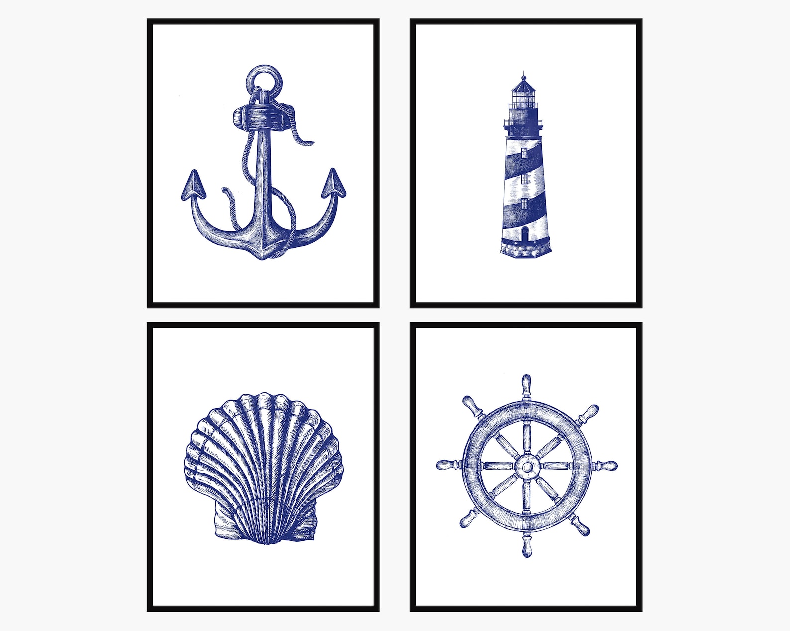 Nautical Wall Art Set of 4 • Coastal Wall Art • Nautical Decor • Blue ...