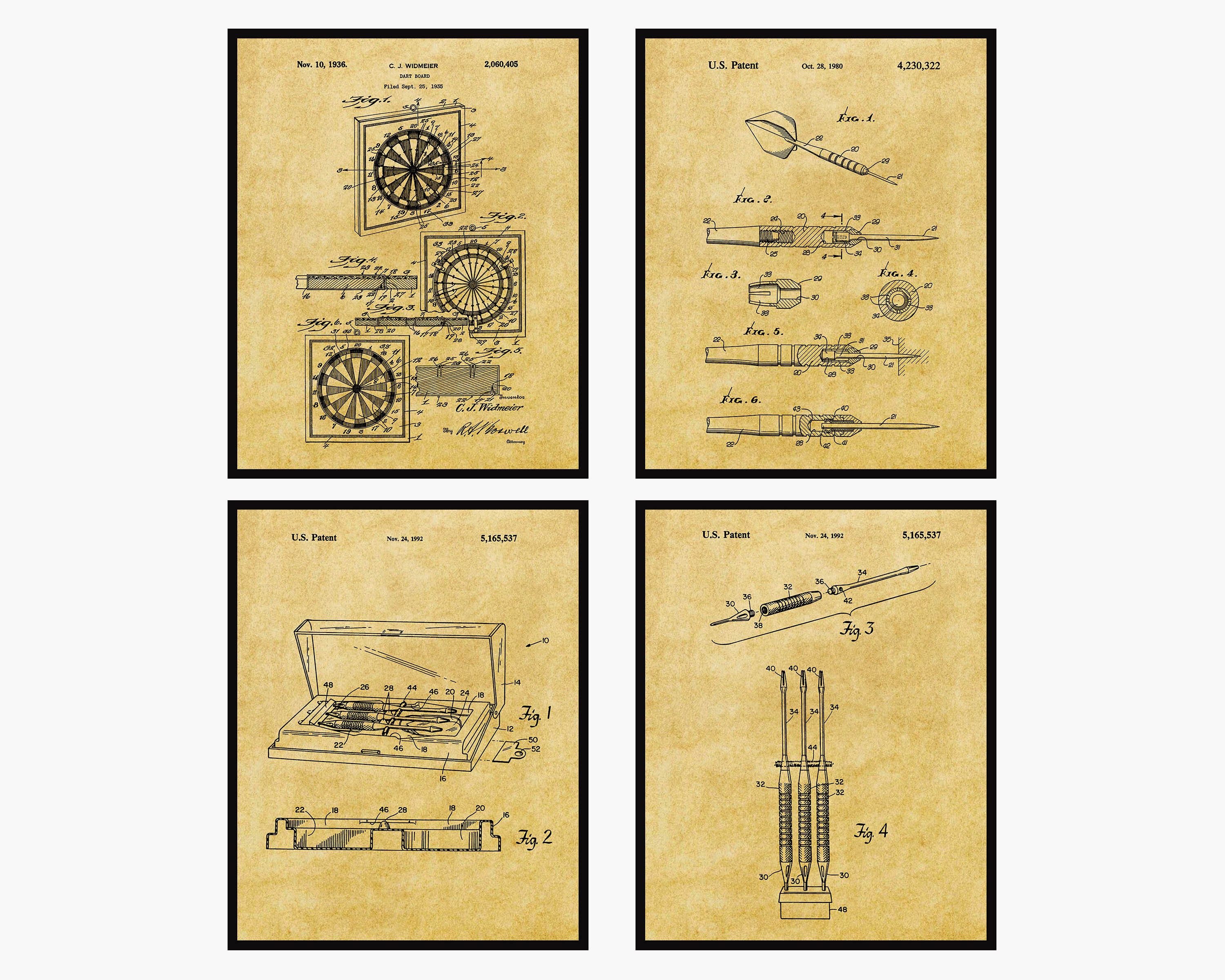 Dart Patent Prints Set of 4 - Darts Poster • Dart Print Set • Game Room ...