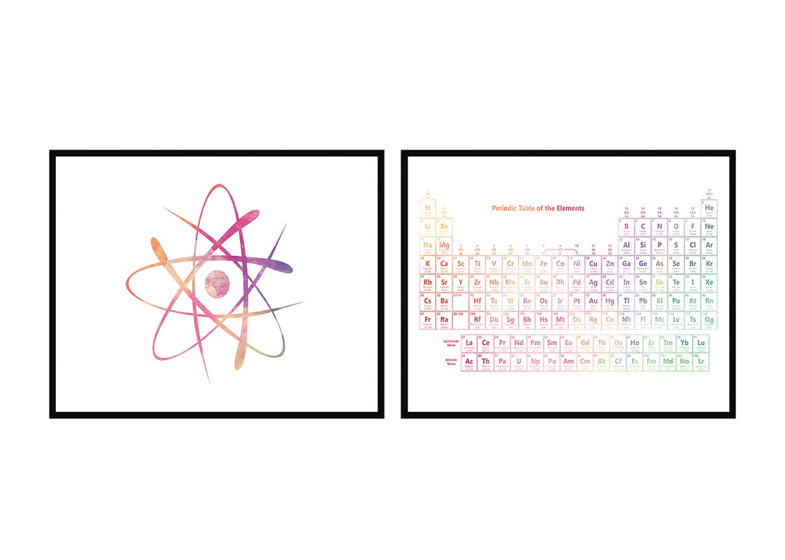 Watercolor Periodic Table and Atom Set of 2 Chemical Laboratory Medical ...