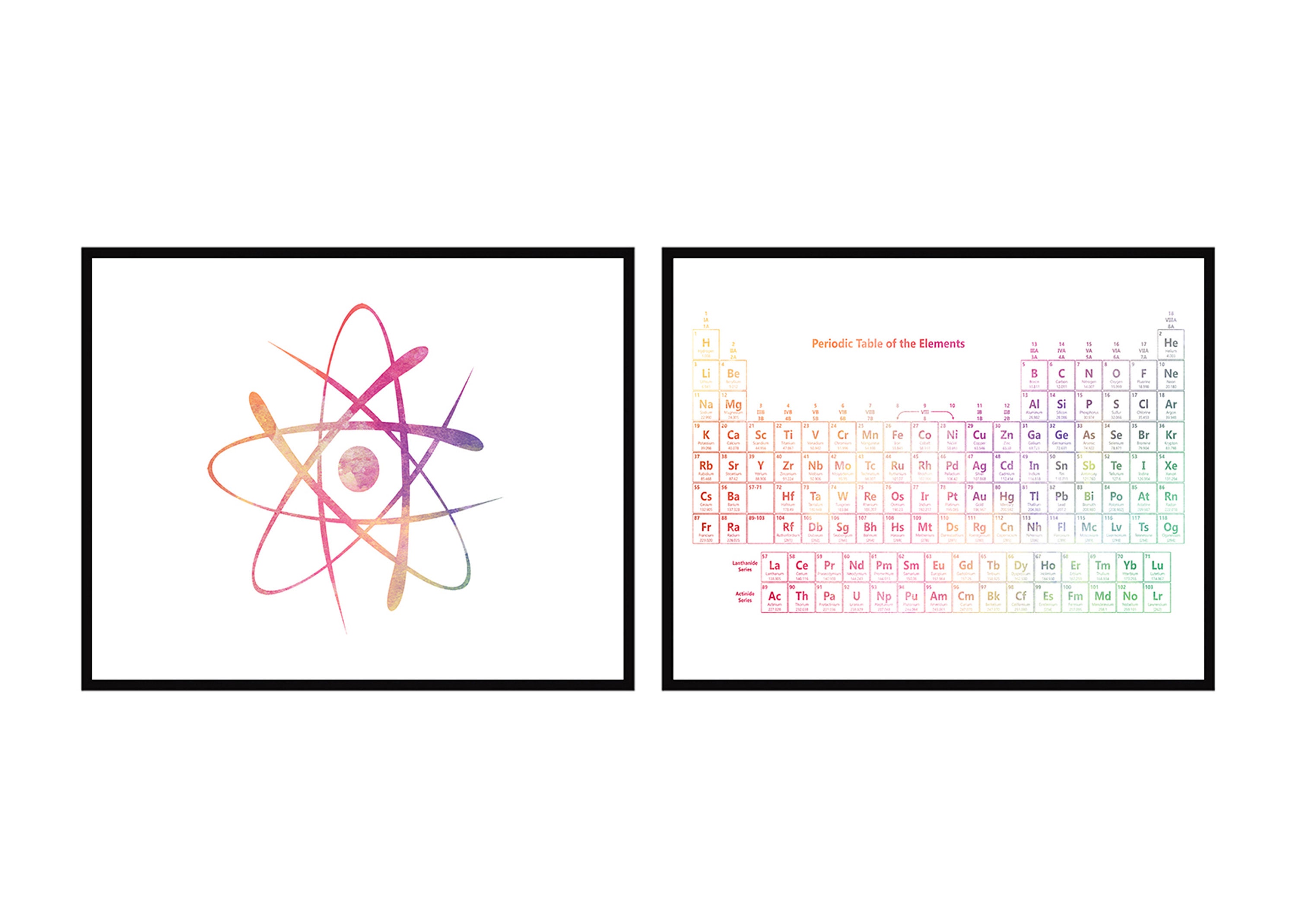 Watercolor Periodic Table and Atom Set of 2 Chemical Laboratory Medical ...