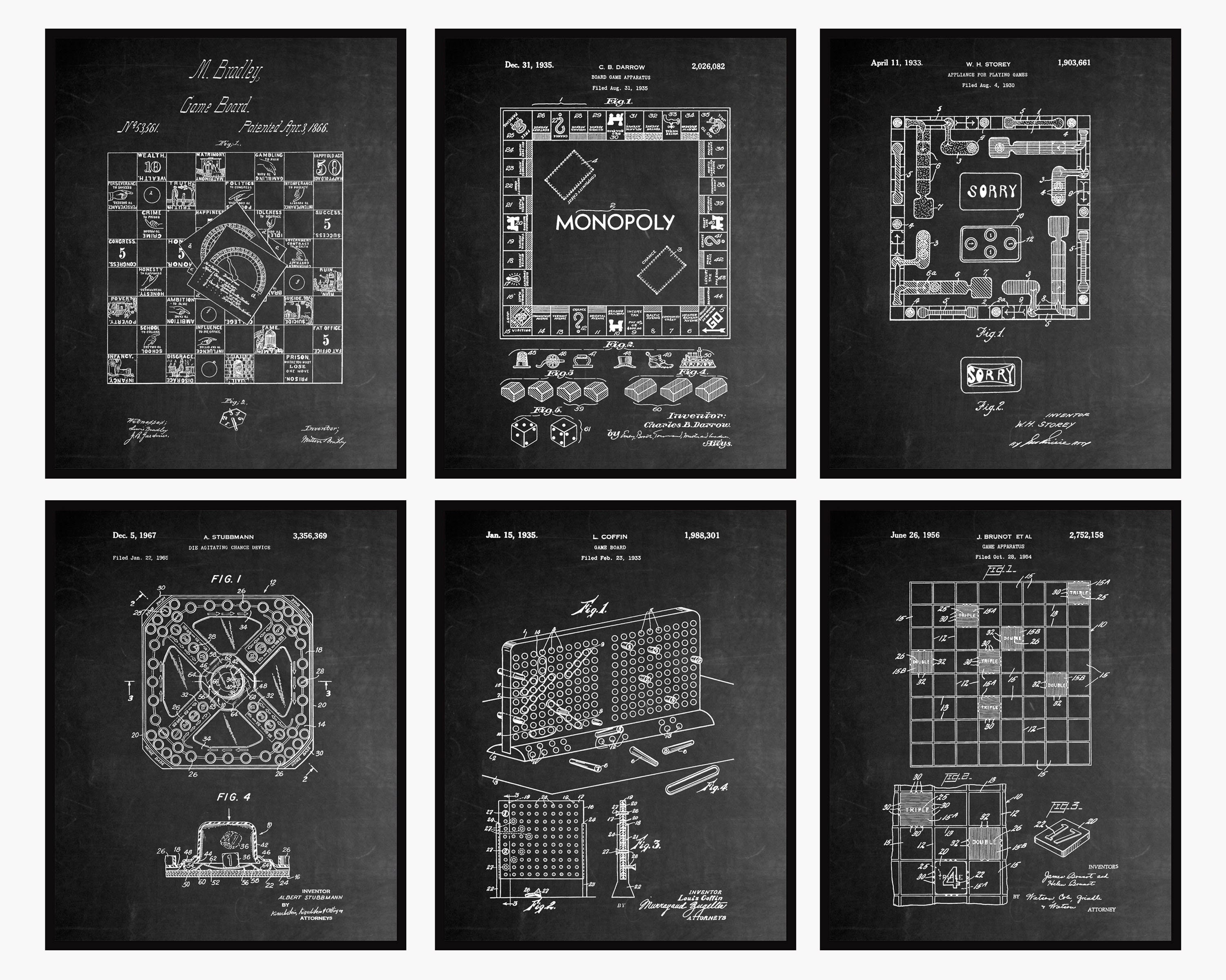 Digital Board Game Patent Prints Set of 6, Printable Game Room Decor ...