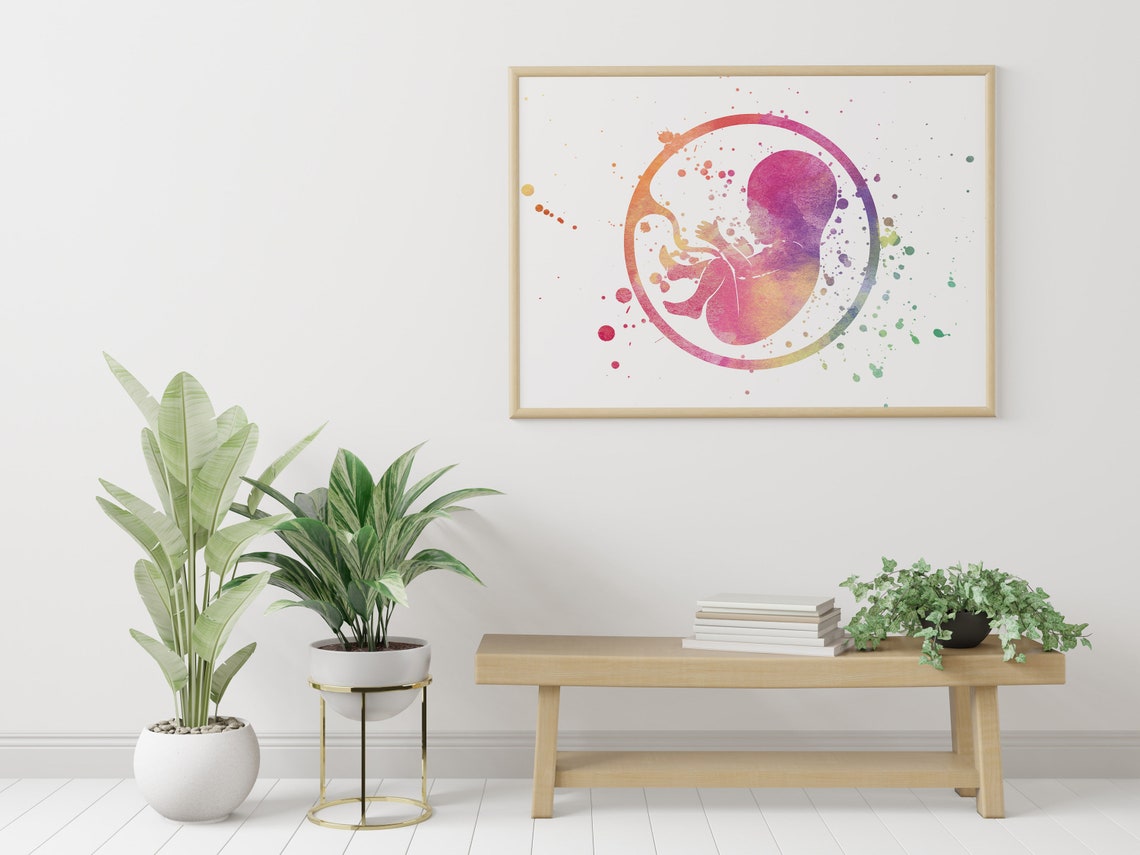 Watercolor Baby in Womb Poster, Clinic Wall Art, New Mom, OBGYN Fetus ...